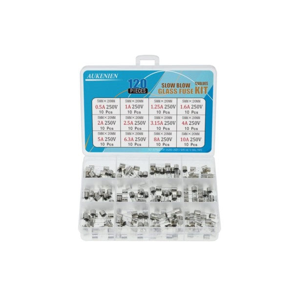 12 Values 120pcs Slow Blow Glass Fuse Assortment Kit 250V ...