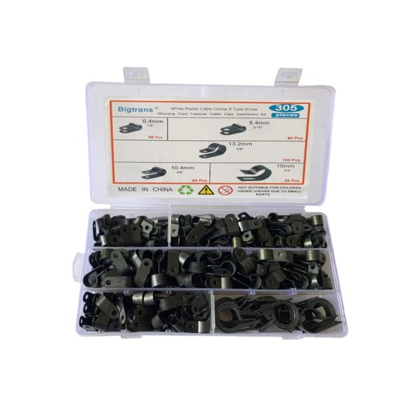 305 Pcs, R-Type Wire Clips, Sizes: 1/4" 5/16" 3/8" 1/2" 3/4", Clamps F ...