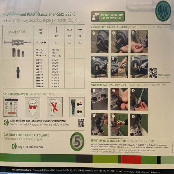 Kukko - 223-K Slide Hammer Set of Parallel-Key and Dowel-Pin Extractor ...